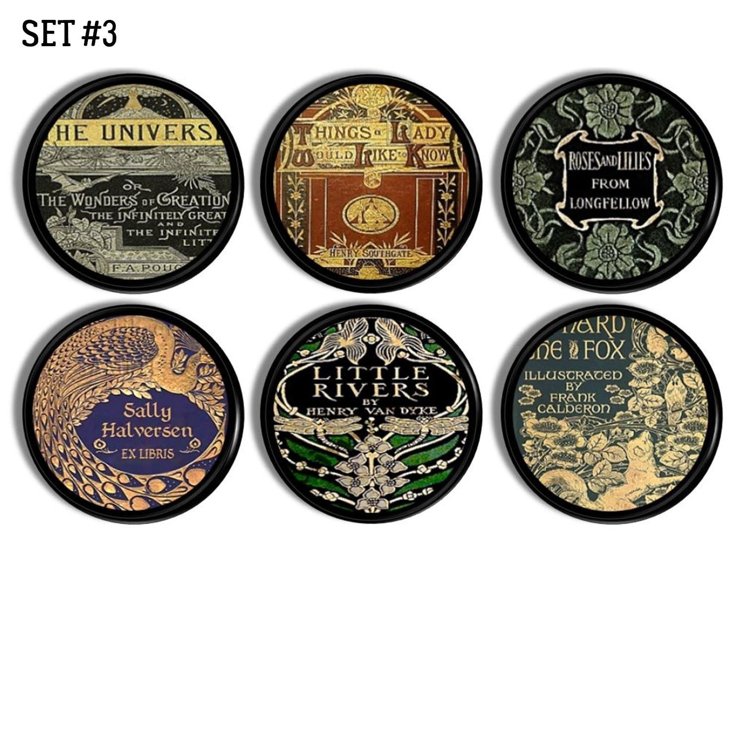 Old Books Theme Cabinet Door Knob Set, Colorful Vintage Cover Art ...