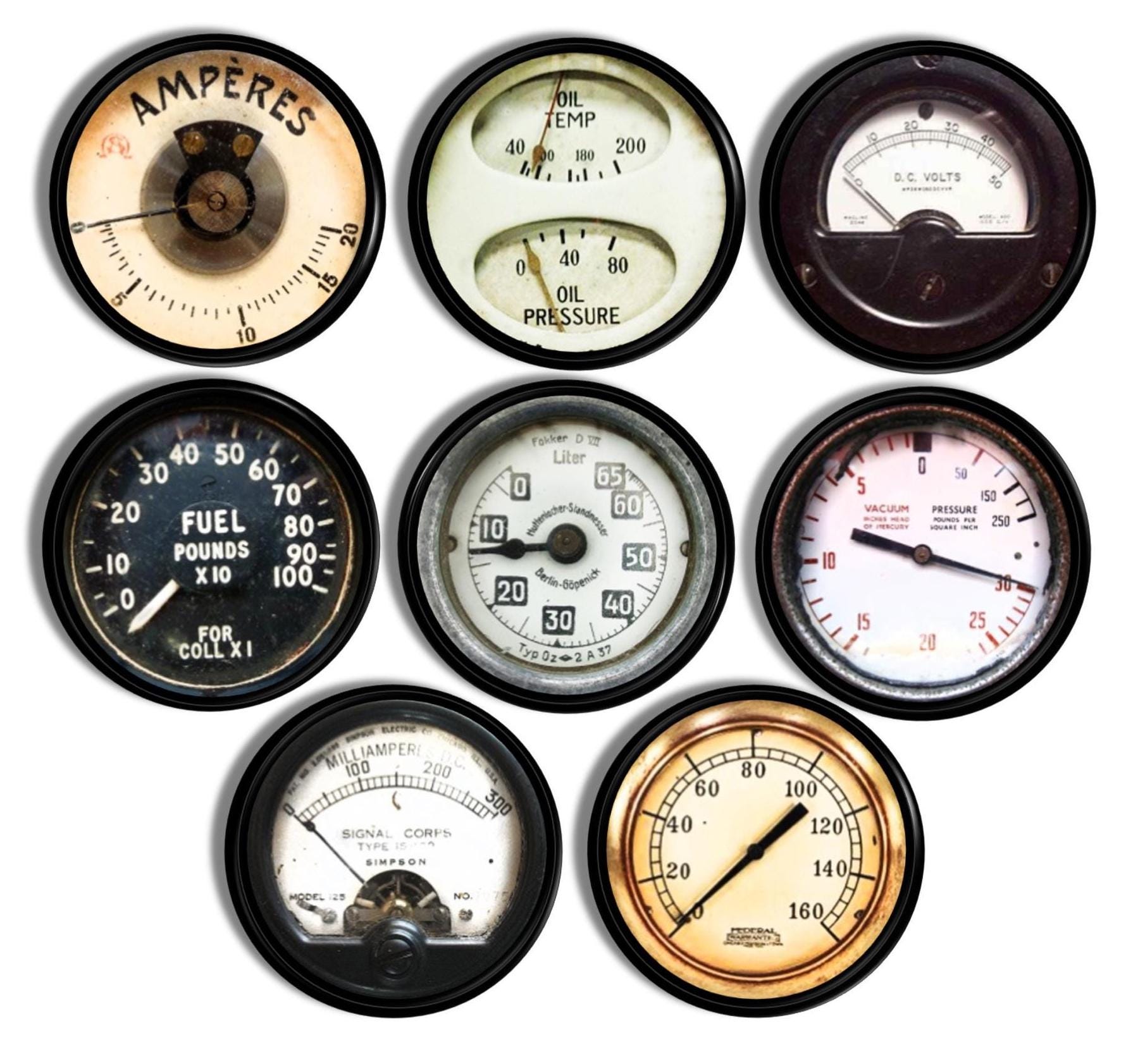 Antique Steampunk Meter Dial Knob Set, 8 Old Industrial Furniture Pulls ...