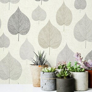 Neutral Scandinavian Botanic Wallpaper Textured Tree Leaf Floral ...