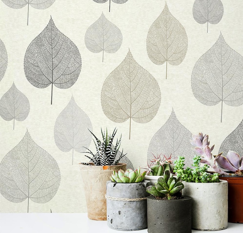 Neutral Scandinavian Botanic Wallpaper Textured Tree Leaf - Etsy