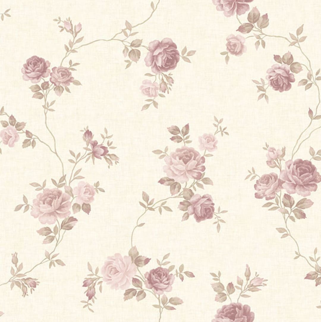 Soft Scrolling Rose Trail Wallpaper, Romantic Victorian Garden Floral ...