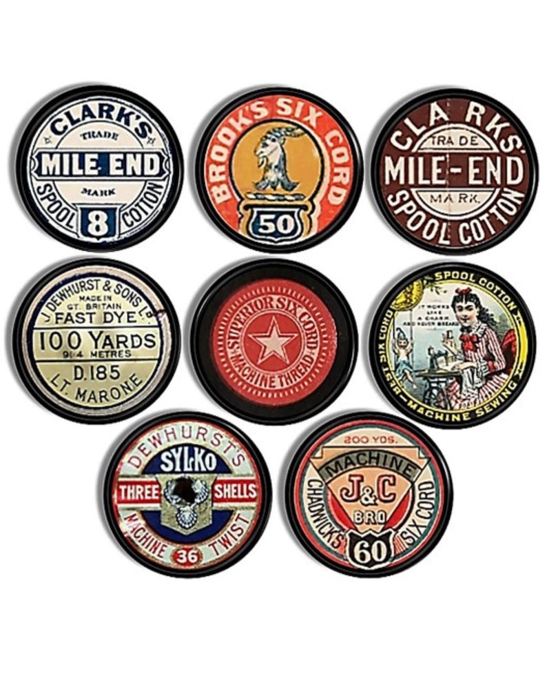 Old Thread Spool Label Theme Knobs, Vintage Sewing Cabinet Drawer Pull ...