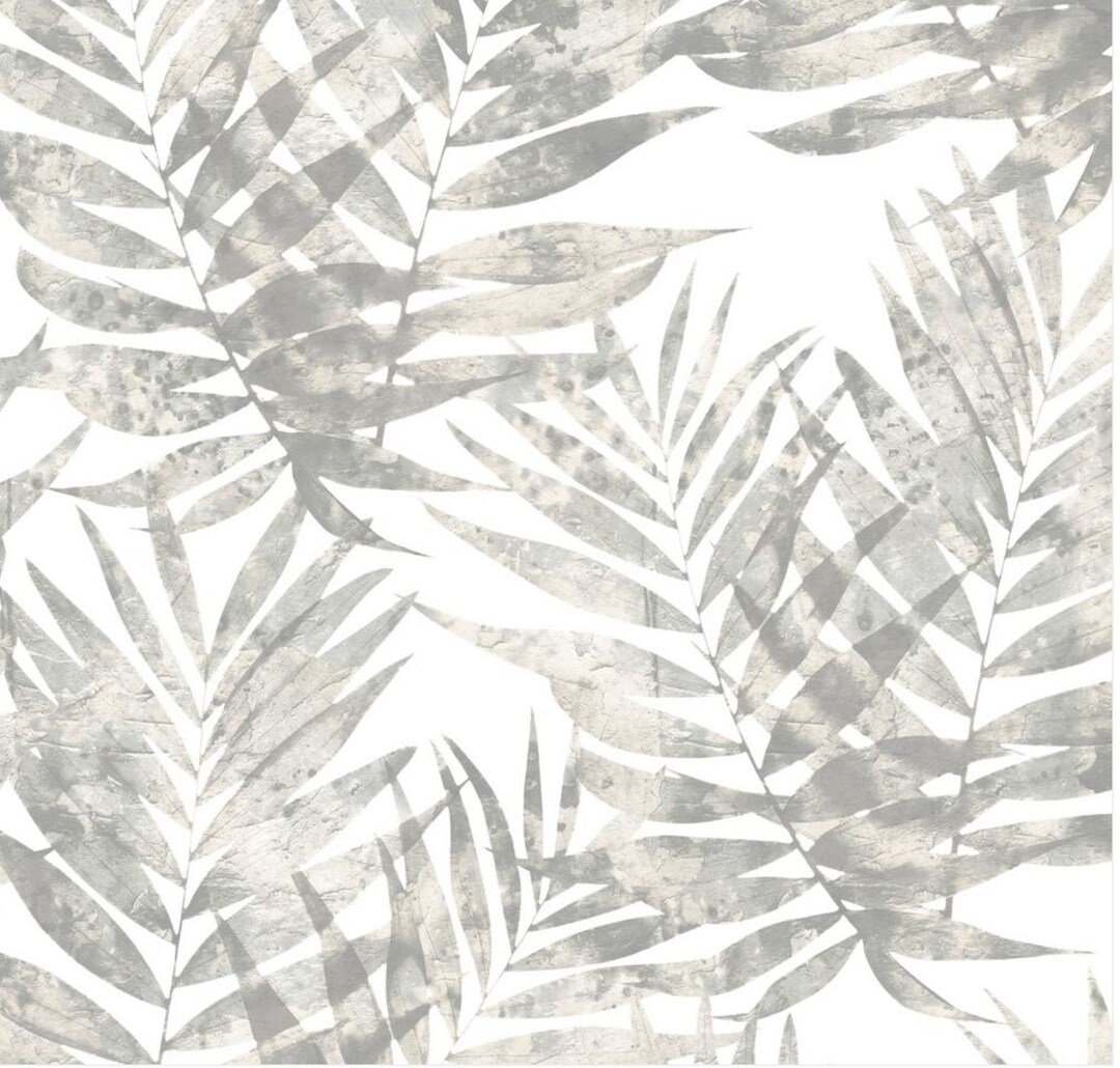 Gray Palm Leaf Floral Wallpaper, Contemporary Farmhouse Coastal ...