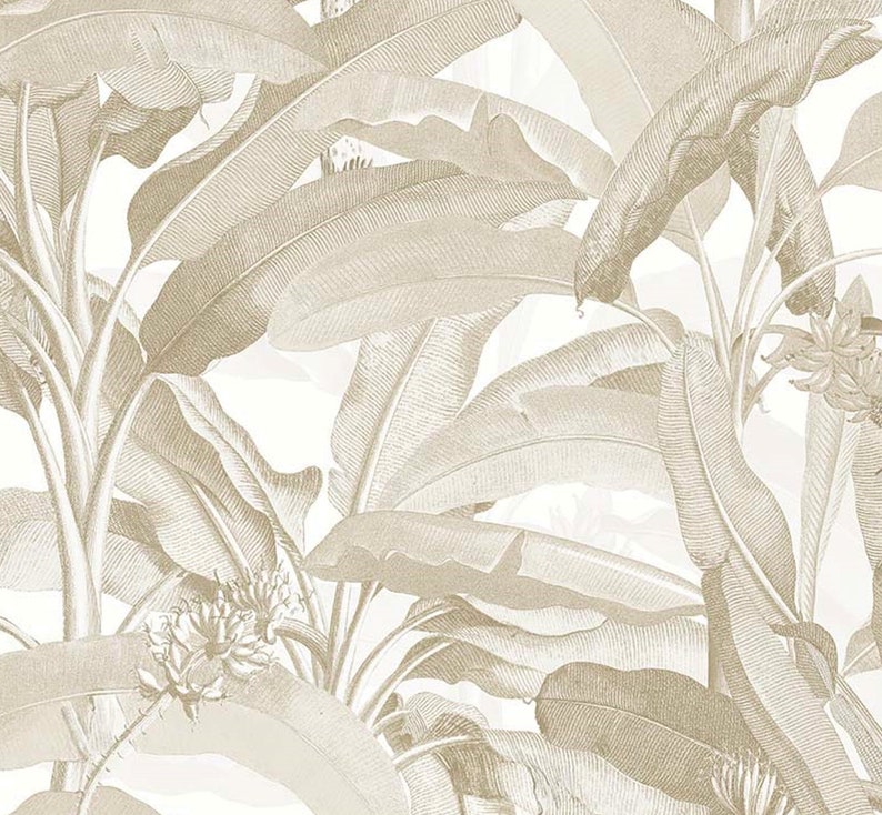 Neutral Palm Leaf Wallpaper, Jungle Safari Nursery Wall, Tropical ...
