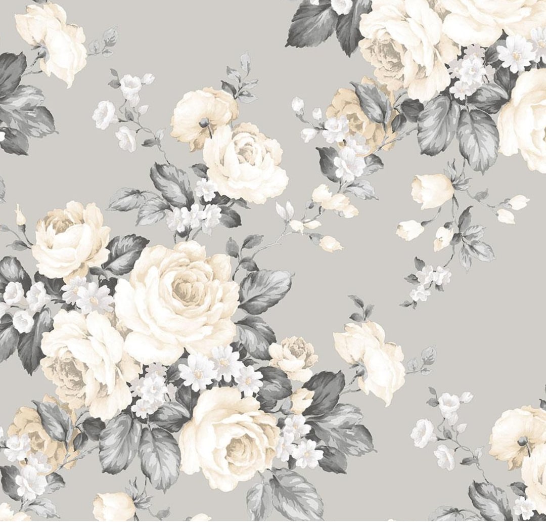 Romantic Victorian Rose Floral Toile Wallpaper – Cream Beige White ...