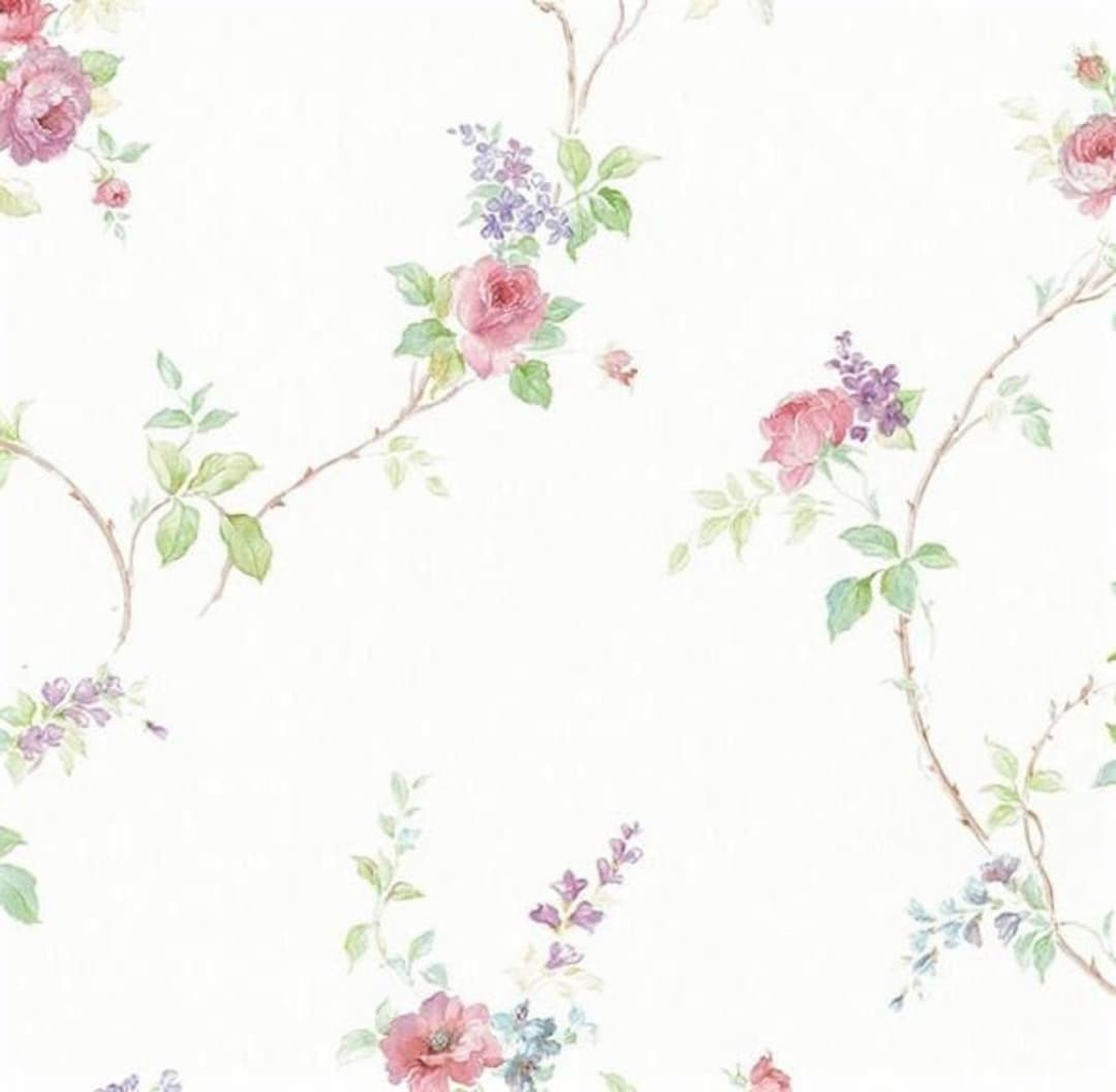 Pink Trailing Rose Wallpaper With Lavender & Violet Spring Flowers ...