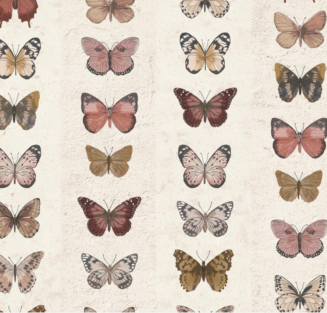 Rustic Butterflies Wallpaper, Earthy Bohemian Wildlife Nursery ...