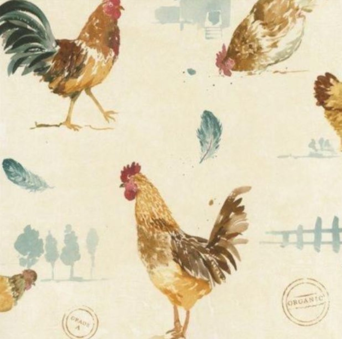 Barnyard Chickens Wallpaper – Old Farmhouse Rooster Hen Kitchen, Barn ...