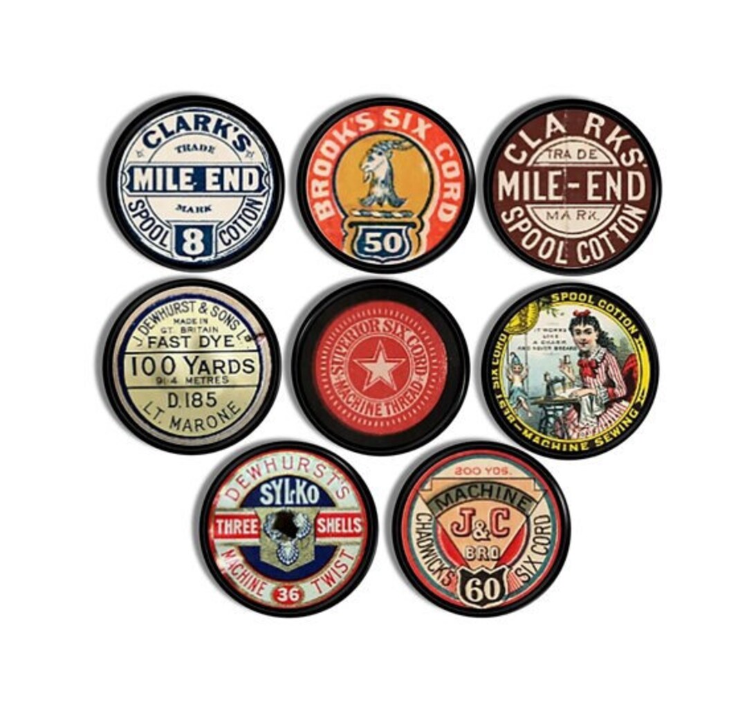 Old Thread Spool Label Theme Knobs, Vintage Sewing Cabinet Drawer Pull ...