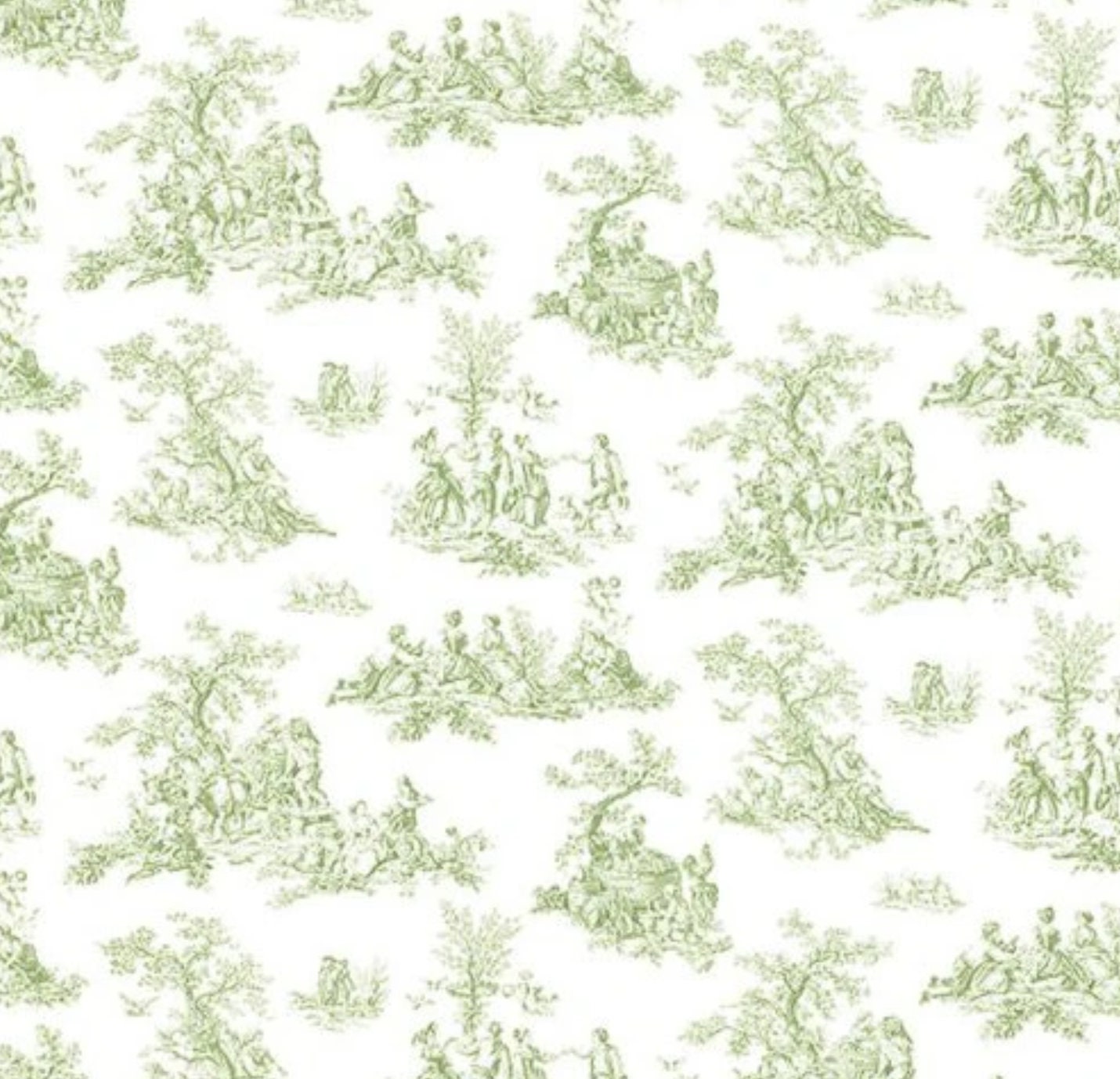 Green French Toile Wallpaper, Vintage Williamsburg Colonial, French ...