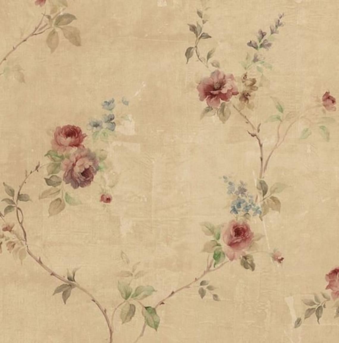 Distressed Victorian Tea Rose Wallpaper, Vintage French Farmhouse, Old ...