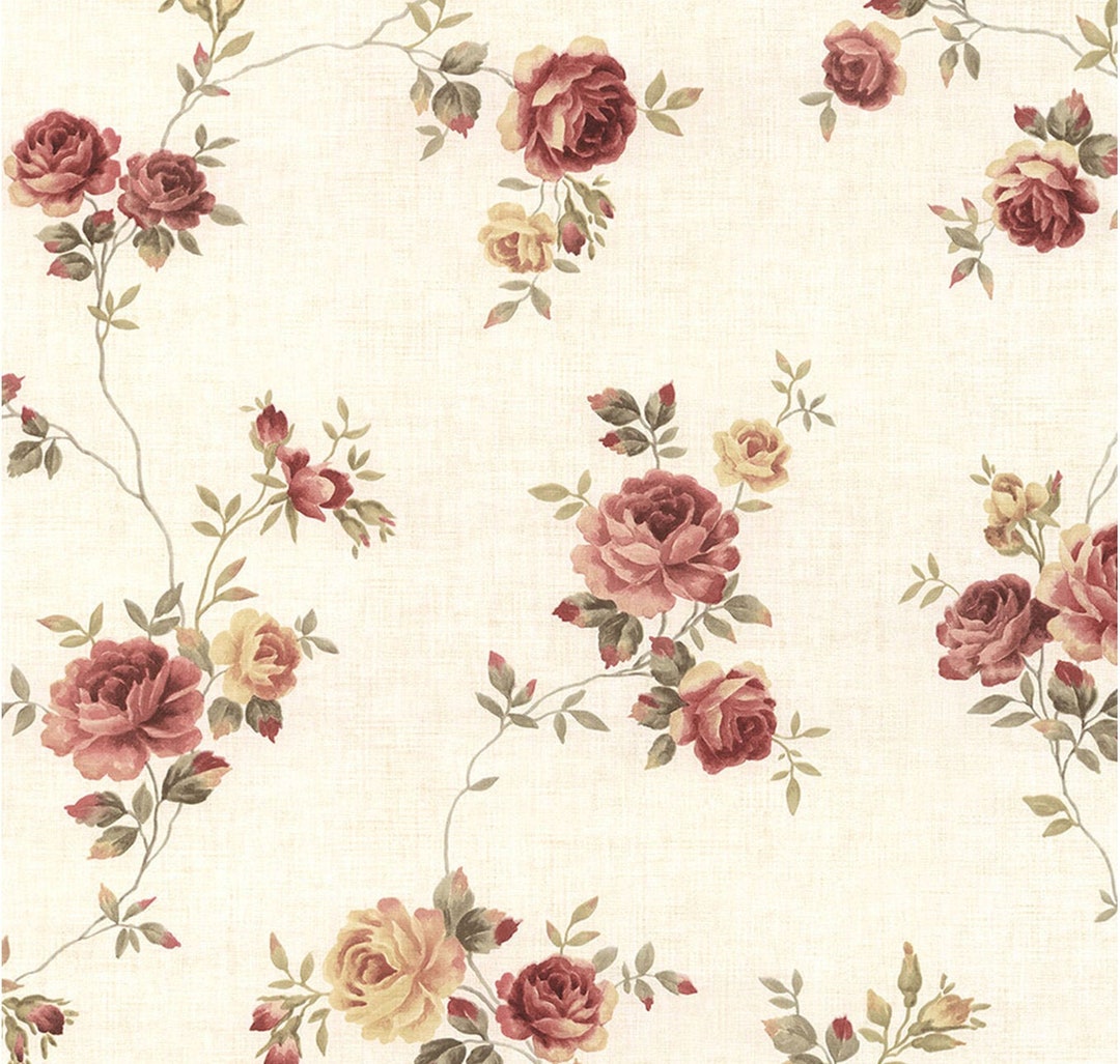 Rust Red Victorian Rose Floral Wallpaper – Vintage Gold Yellow, Shabby ...