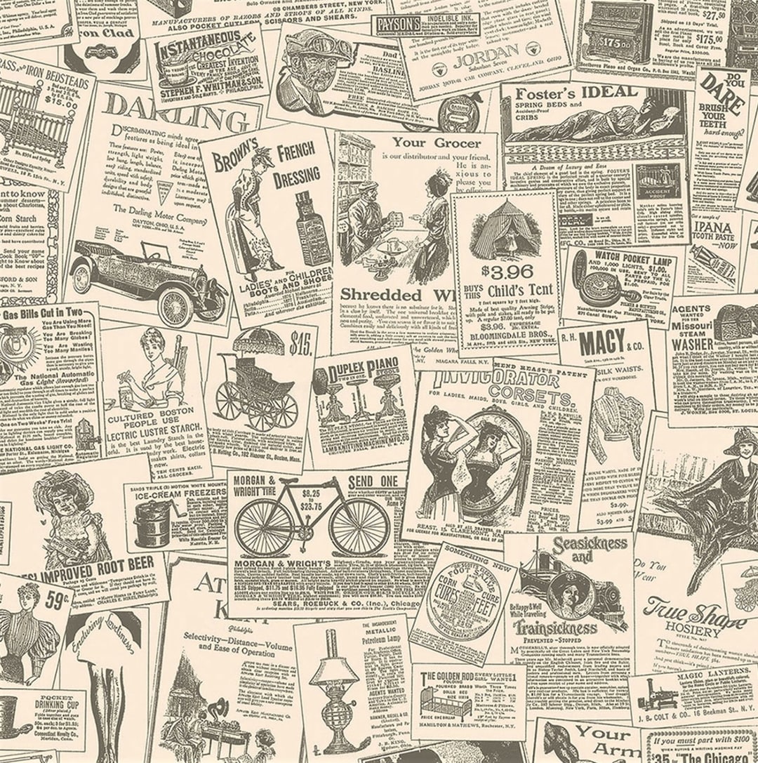 Aged Newspaper Wallpaper, Old Fashioned Antique Newsprint Replica ...