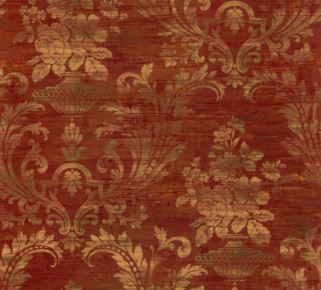 Regal Red Distressed Wallpaper, Vintage Gold Victorian Floral, Antique ...