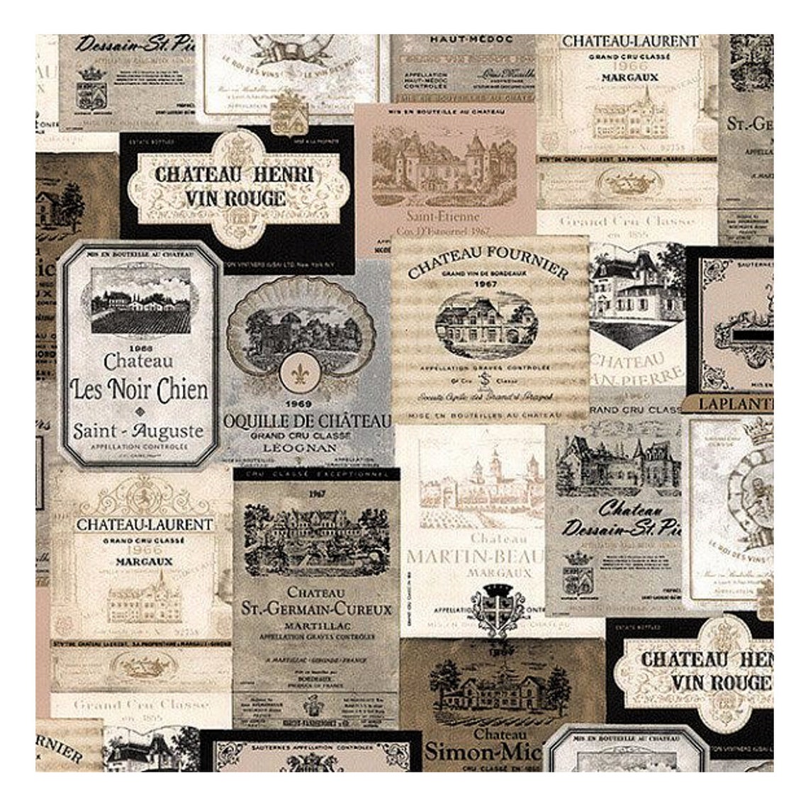 French Vineyard Wine Label Wallpaper, Tuscan Kitchen Backsplash, Napa ...