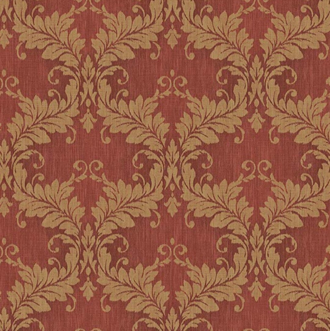 Red Weathered Vintage Damask Wallpaper - Distressed Formal Dining Room ...