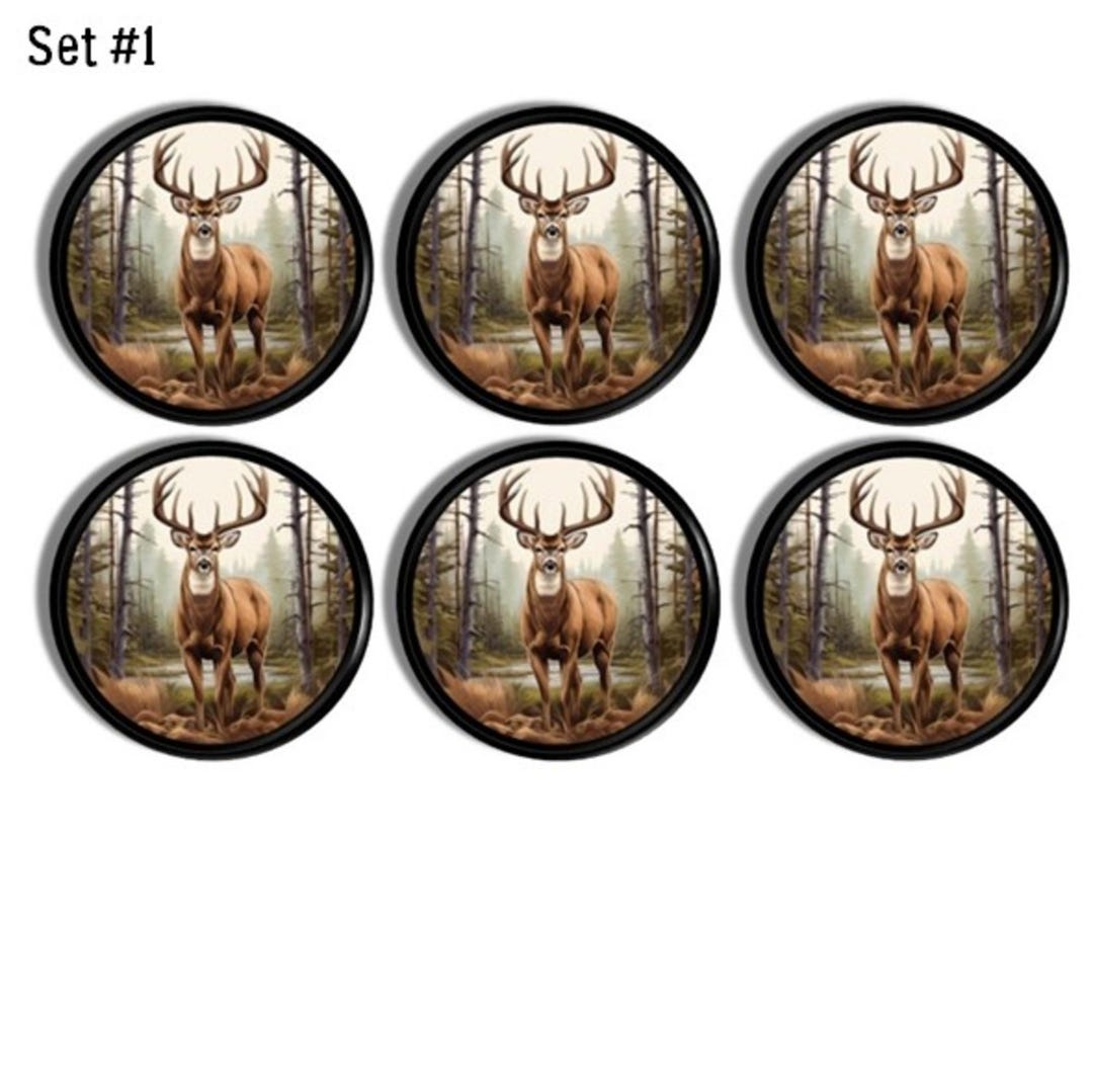 Rustic Stag Forest Scene Cabinet Knobs, Deer With Antlers Dresser ...