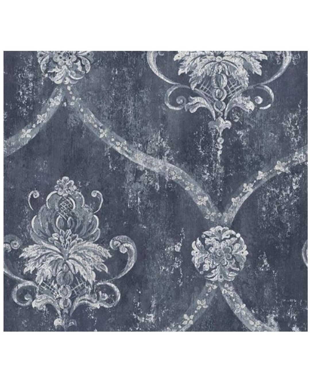 Regal Chandelier Swag Damask Wallpaper, Handpainted Distressed Floral ...