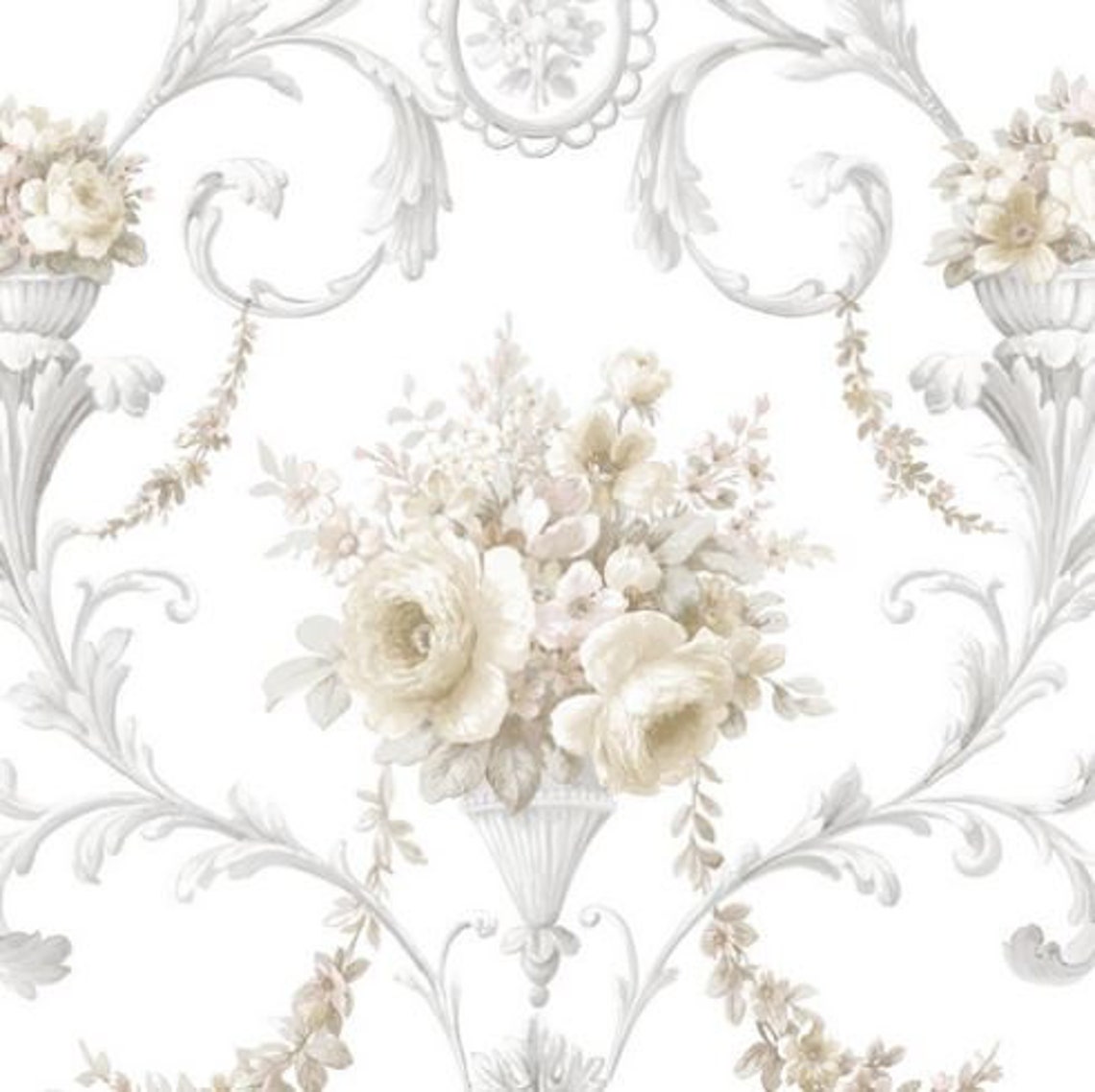 Romantic Rose Floral Swag Wallpaper Vintage Acanthus Leaf - Etsy