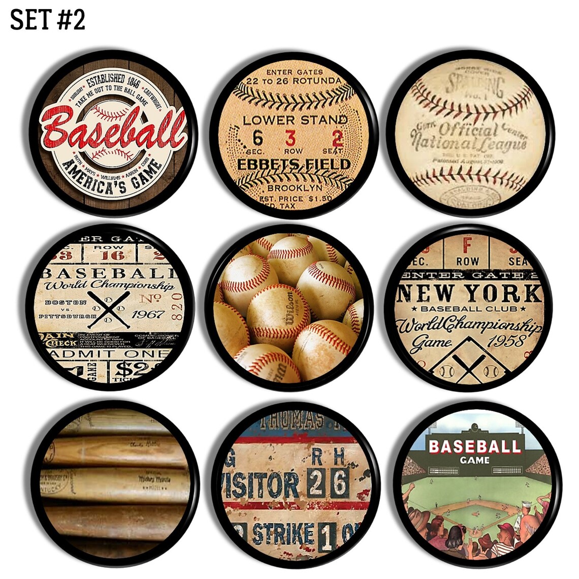Baseball Cabinet Drawer Pulls, Vintage Ebbets Field Memorabilia Door ...