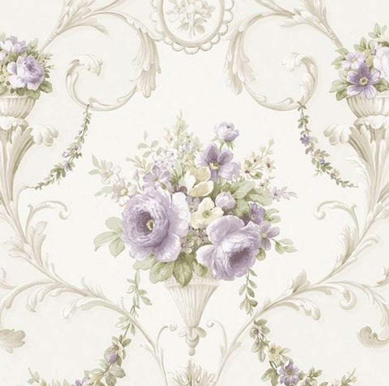 Purple Cameo Floral Wallpaper, Shabby French Victorian, Vintage Chic ...