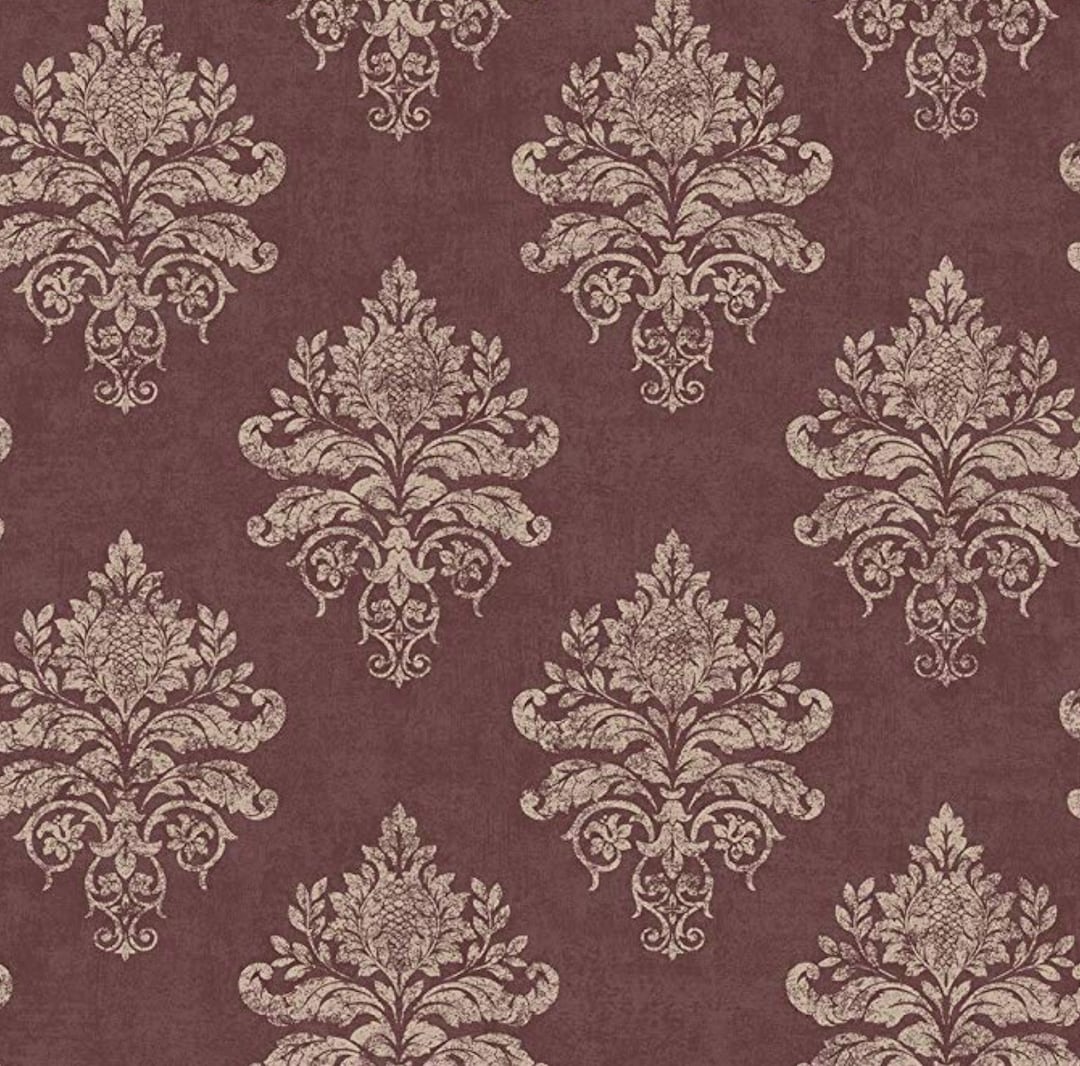 Dark Damask Wallpaper - Vintage Burgundy French Victorian, Distressed ...