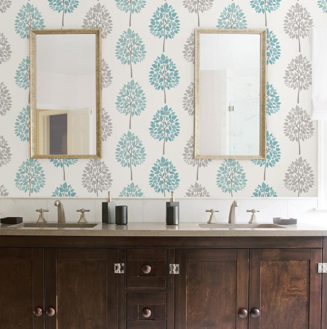 Retro Scandinavian Tree Wallpaper Blue Green Minimalist - Etsy