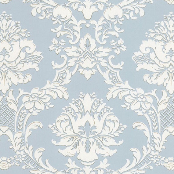 Light Blue Damask Wallpaper