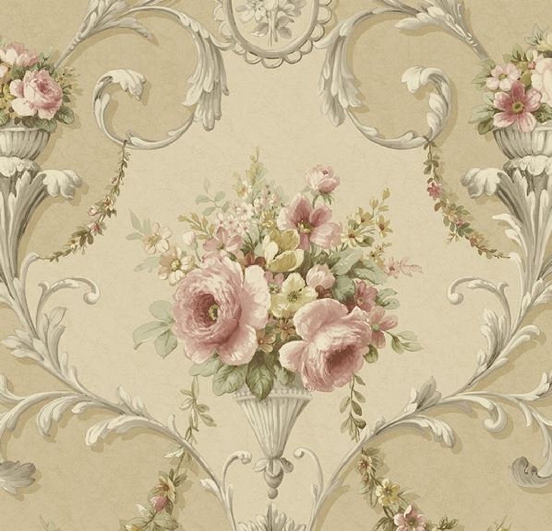 Victorian Rose Floral Cameo Wallpaper Antique Farmhouse Cottage