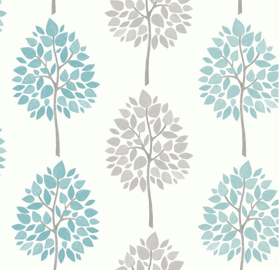Retro Scandinavian Tree Wallpaper Blue Green Minimalist Bathroom ...