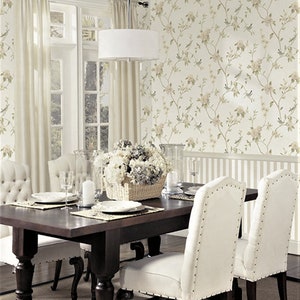 Bird Tree Branch Botanical Wallpaper, Weathered Chinoiserie Toile ...