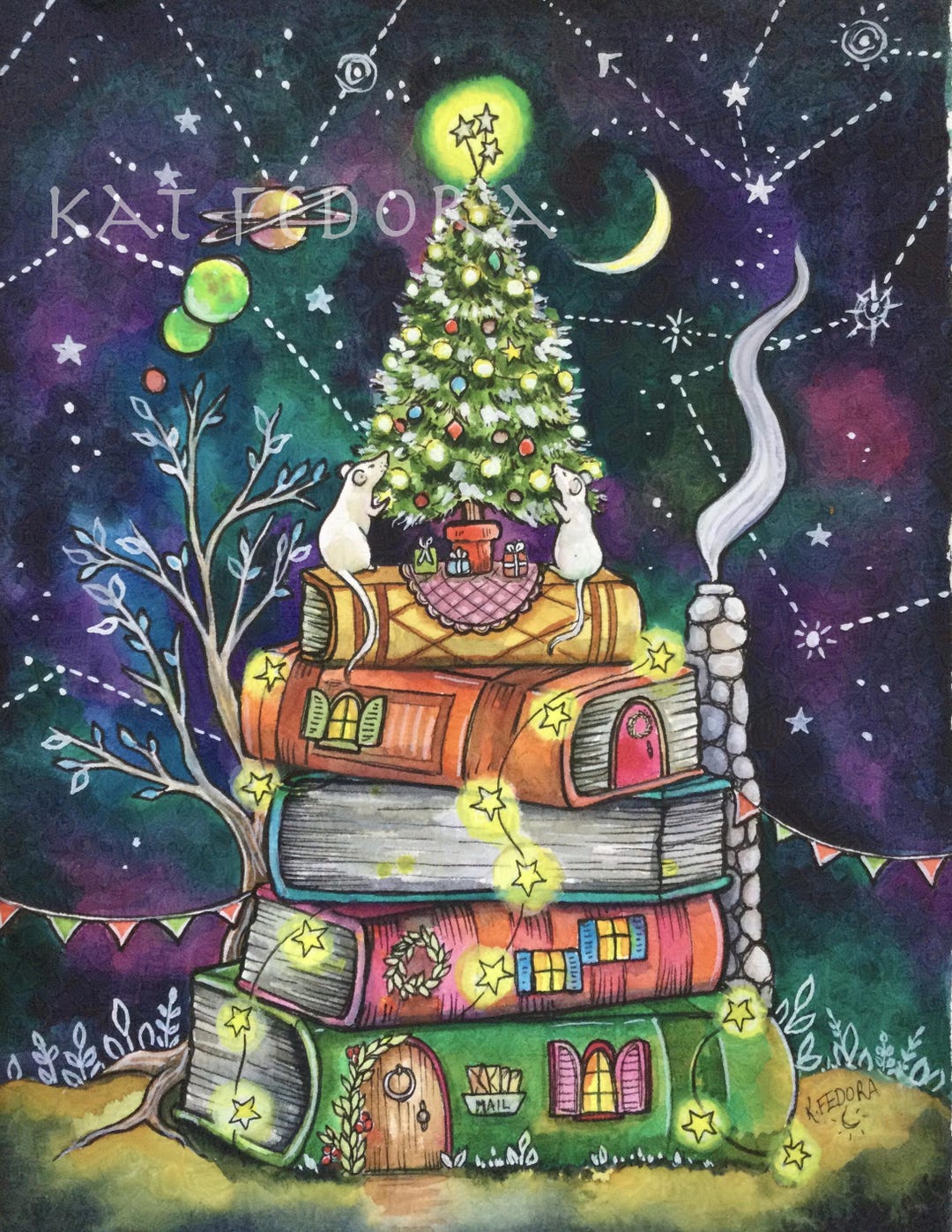 Yule Lights, Original Watercolor Painting, 6x8 Inches - Etsy