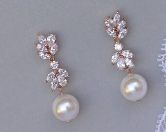 Rose Gold Earrings Pearl Drop Earrings Rose Gold Bridal | Etsy