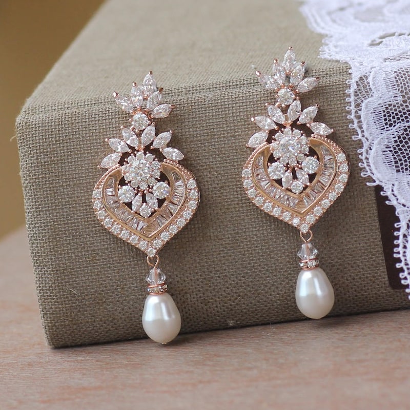 Rose Gold Pearl Earrings - Etsy