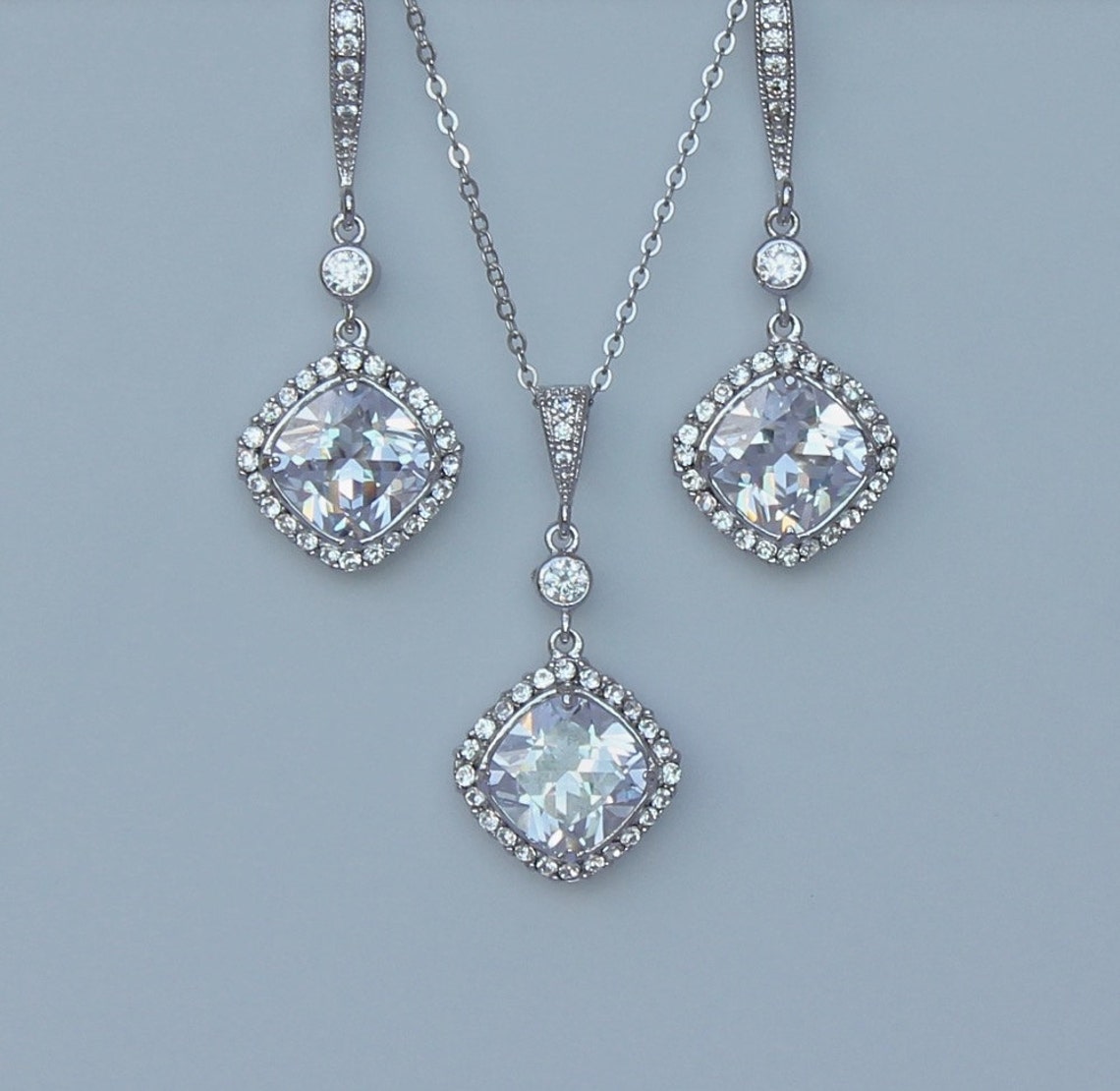 Crystal Jewelry Set Square Crystal Bridal Set Crystal | Etsy