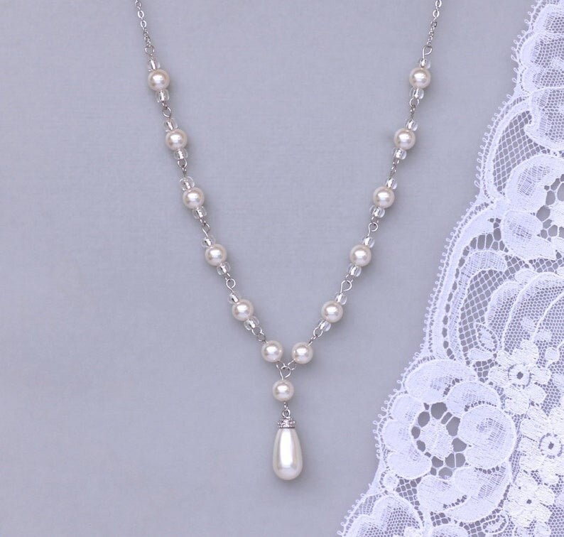 Pearl Back Drop Necklace, Bridal Backdrop Pearl Necklace, Bridesmaids ...