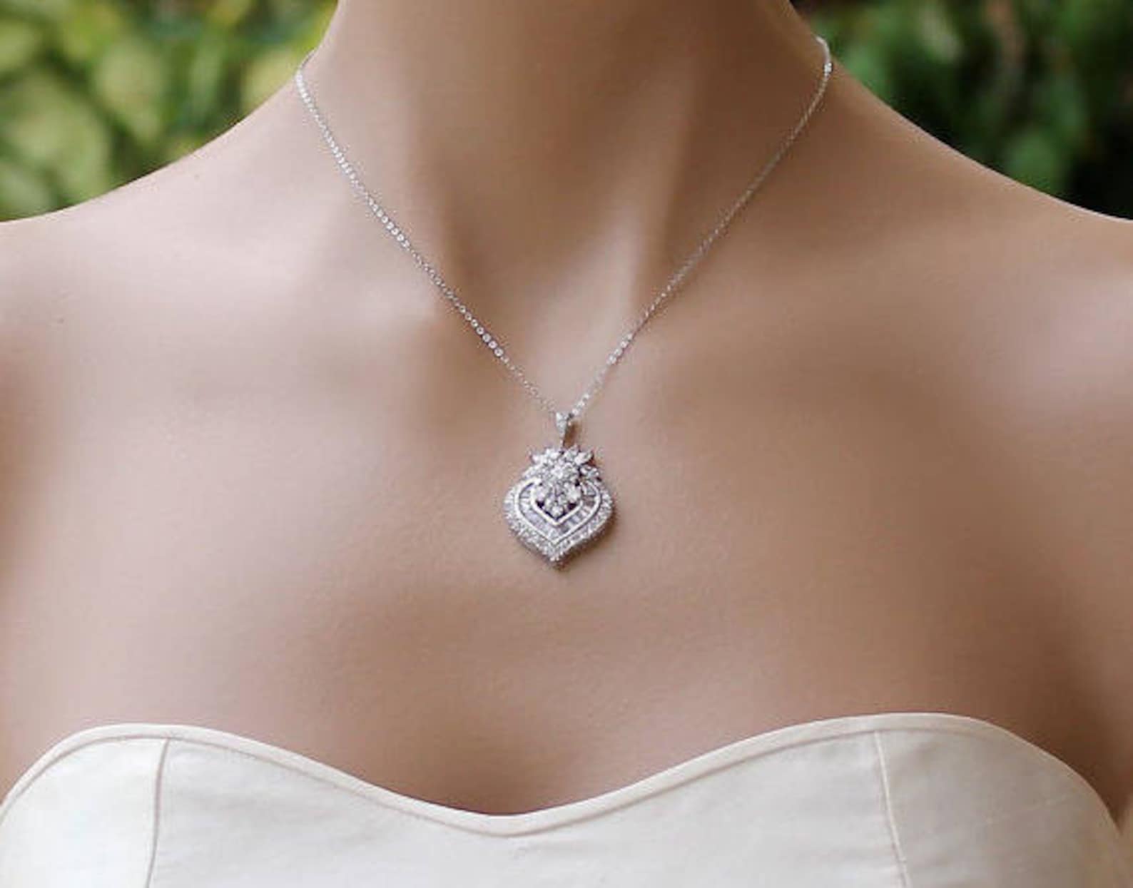 Crystal Bridal Necklace, Wedding Necklace, White Gold Crystal Necklace ...