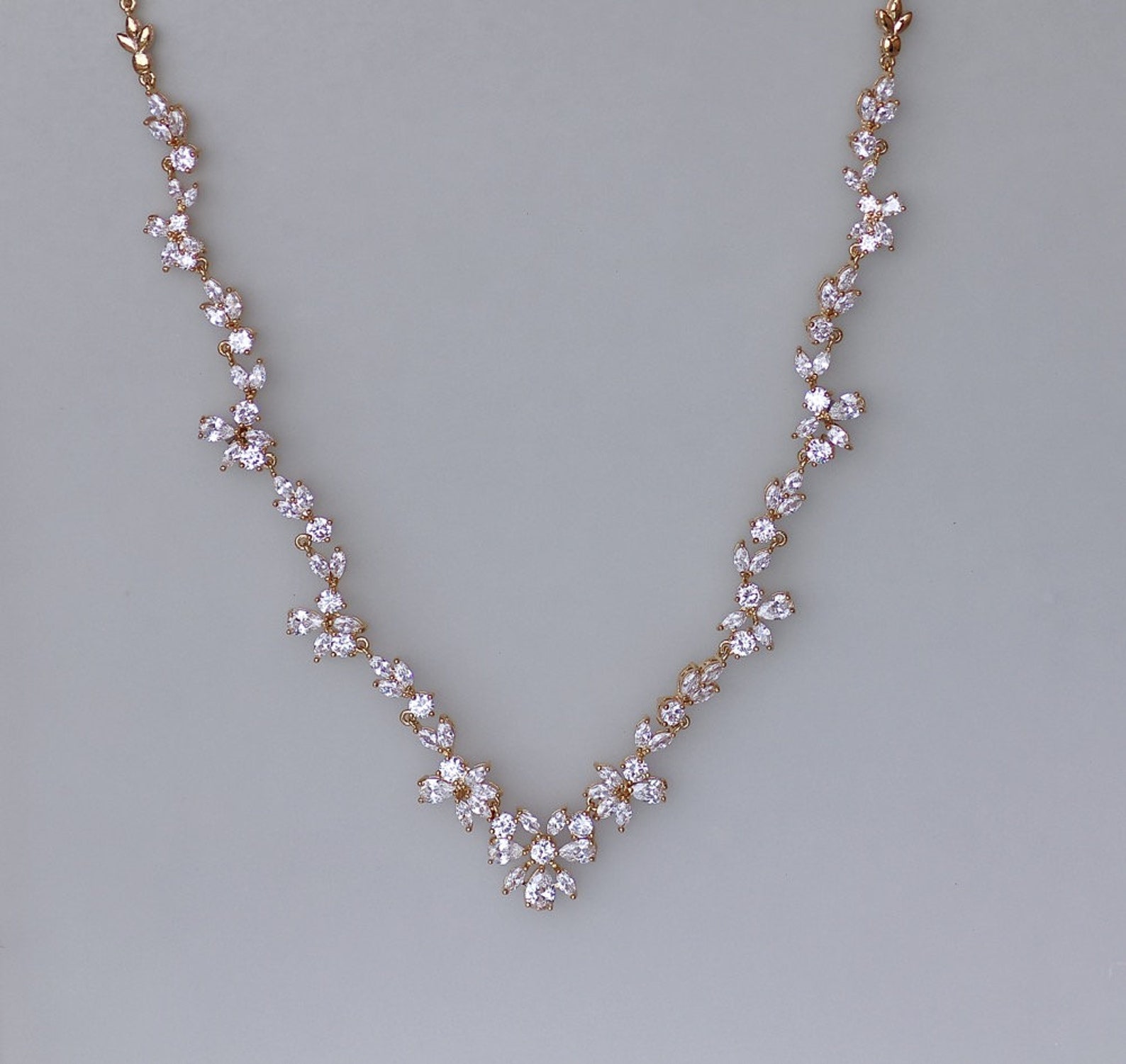 Rose Gold Crystal Bridal Necklace, Rose Gold Wedding Jewelry ASHLEY - Etsy