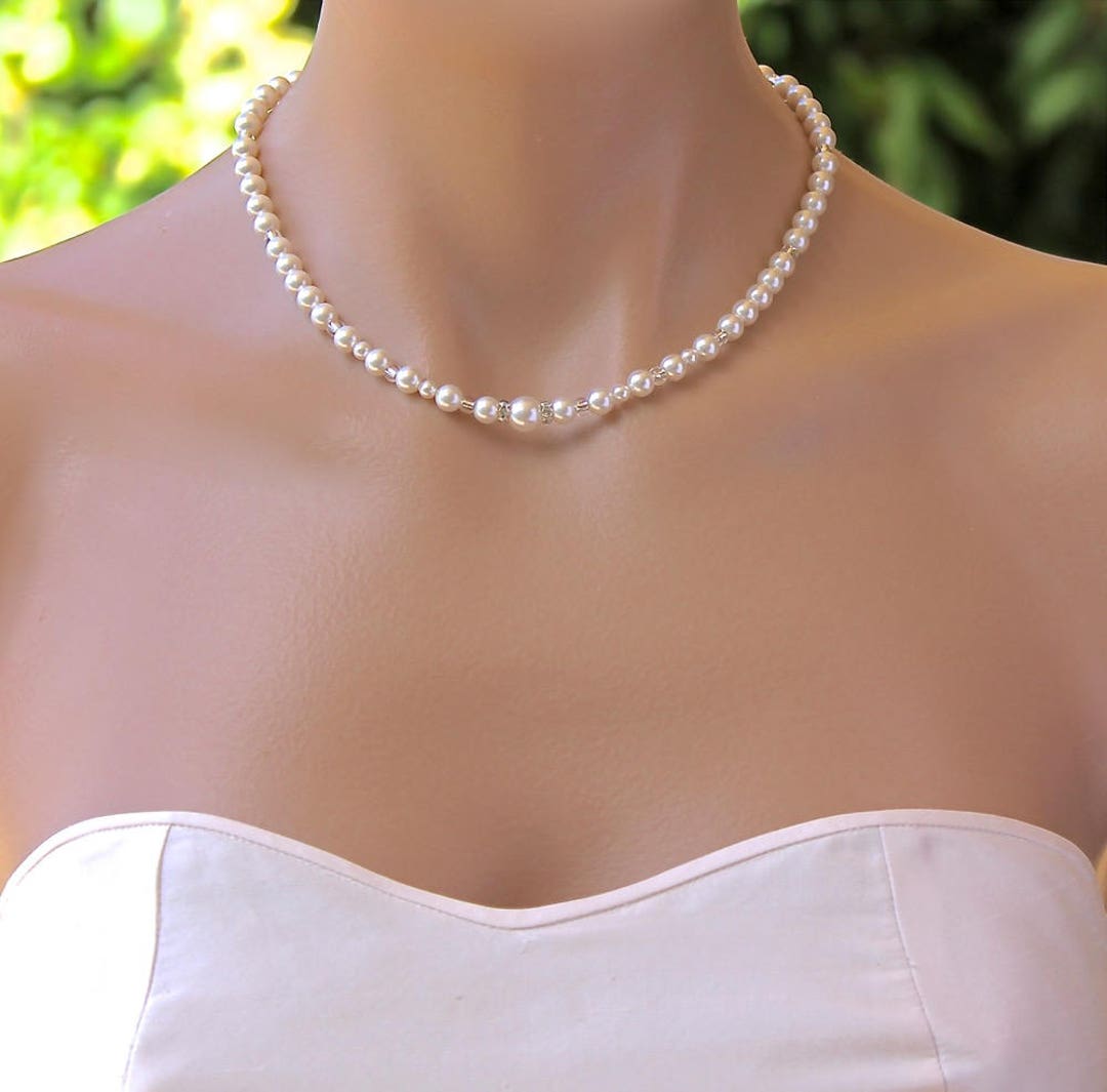 Pearl Necklace, Bridal Pearl Necklace, Bridesmaids Necklace SILVER ...