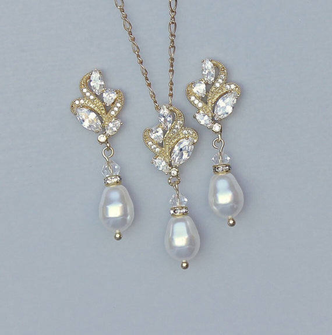 GOLD Jewelry Set Gold Necklace & Earrings SET Bridesmaid - Etsy