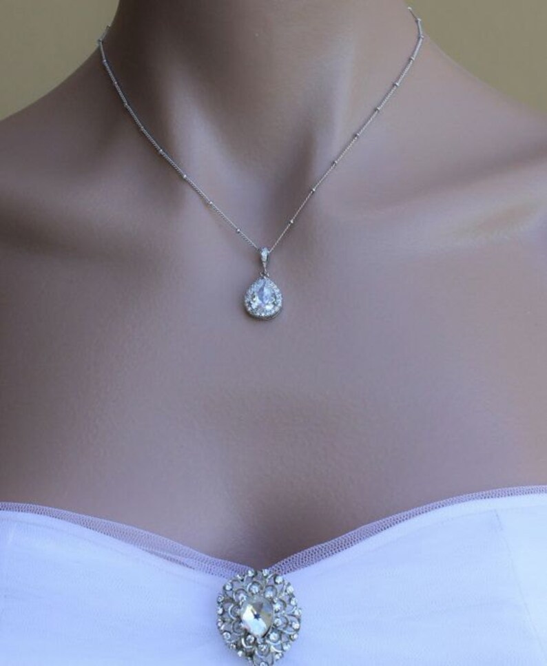 Teardrop Crystal Necklace Crystal Bridal Necklace Crystal - Etsy