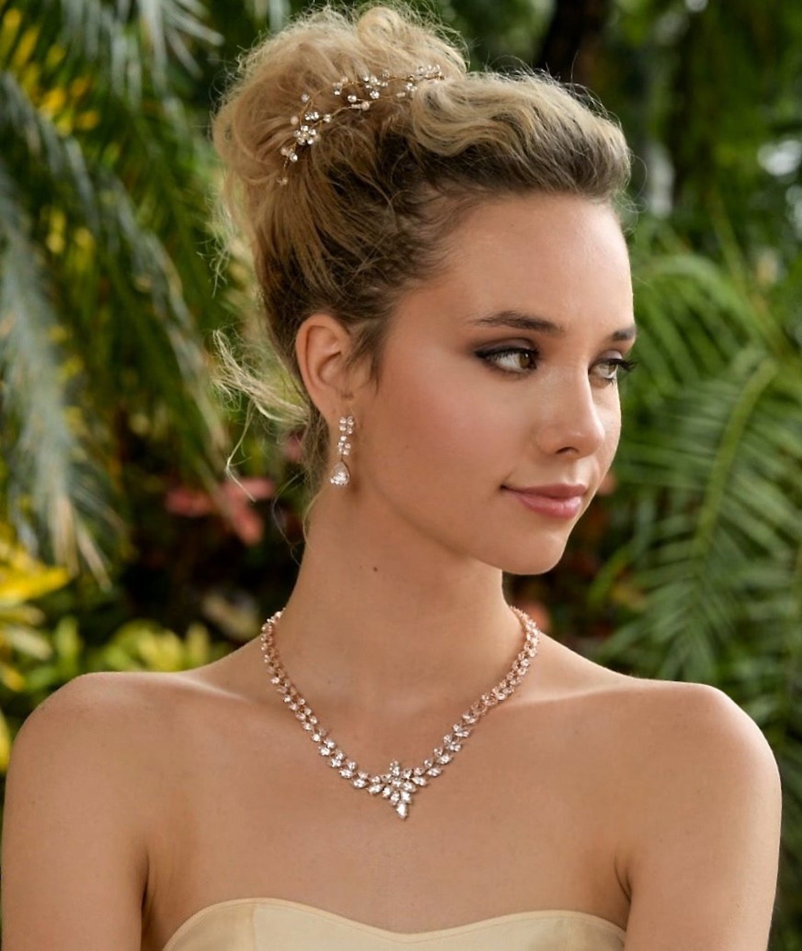 White Gold Crystal Marquise Bridal Necklace, Rhodium Crystal Bridal ...