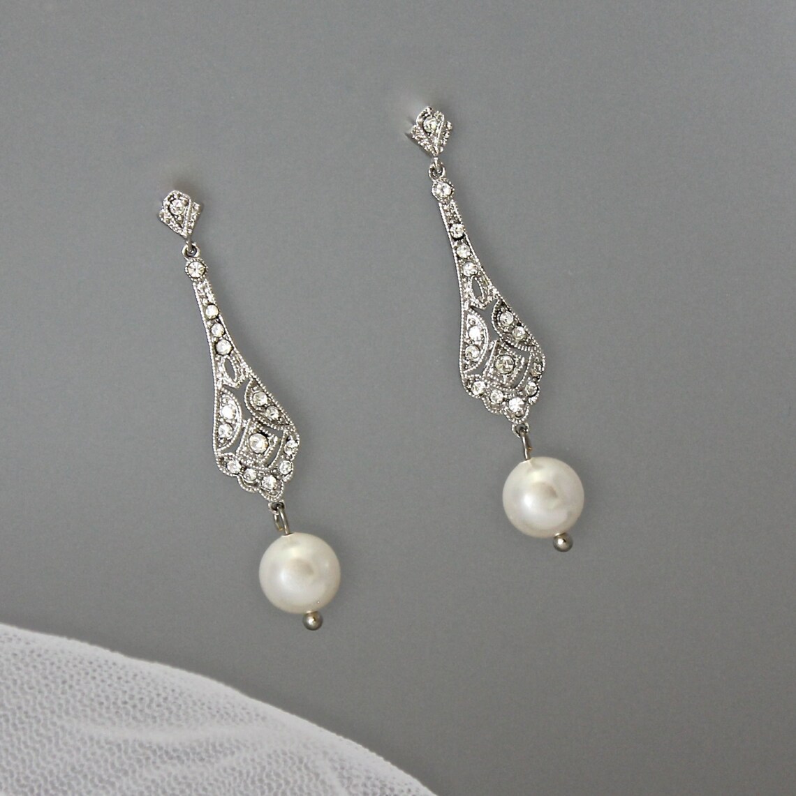 Crystal Pearl Drop Bridal Earrings,vintage Bride Wedding Dangle ...