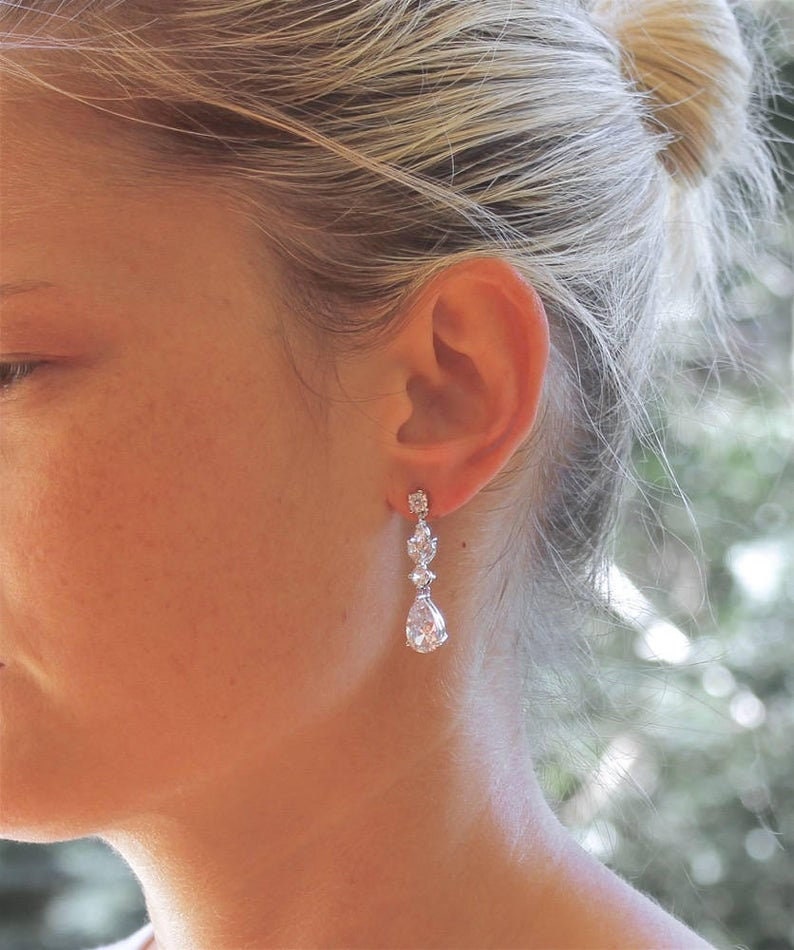Gold Crystal Earrings, Crystal Bridal Earrings, Gold Teardrop Earrings ...