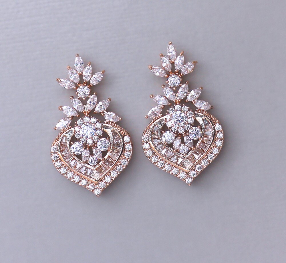 Rose Gold Crystal Chandelier Earrings, Statement Crystal Bridal ...