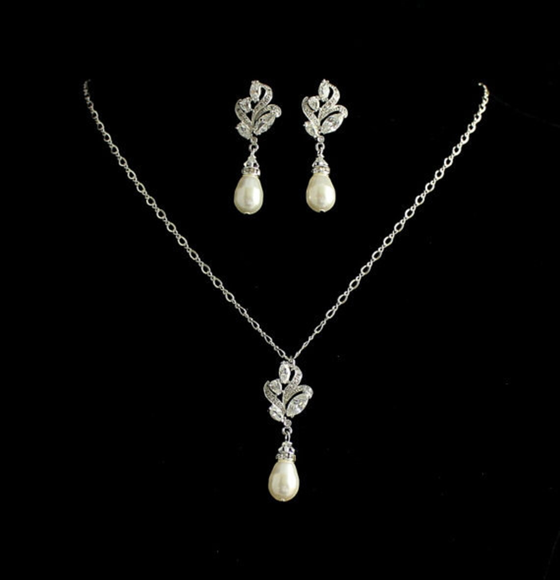 Crystal and Pearl Bridal Set Pearl Bridal Jewelry Set White - Etsy