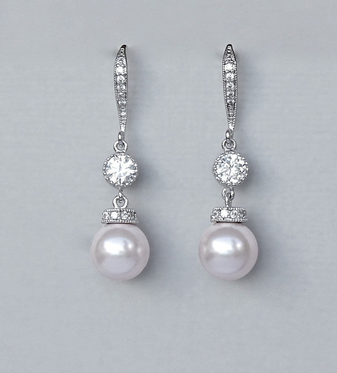Bridal Drop Earrings, Pearl Dangle Bridal Earrings, Crystal & Ivory ...