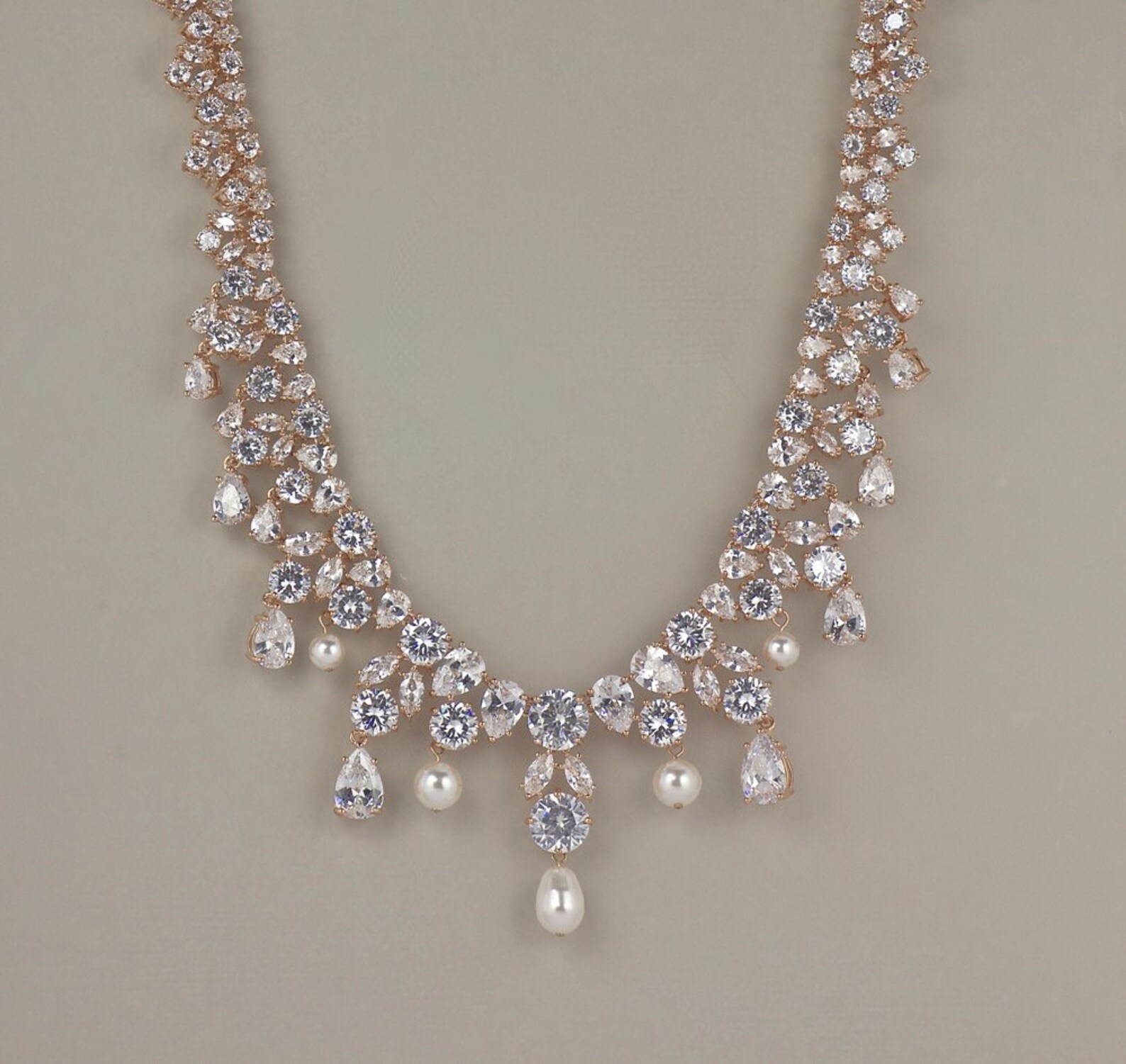 Rose Gold Necklace, Crystal Bridal Necklace, Rose Gold Bridal Jewelry ...