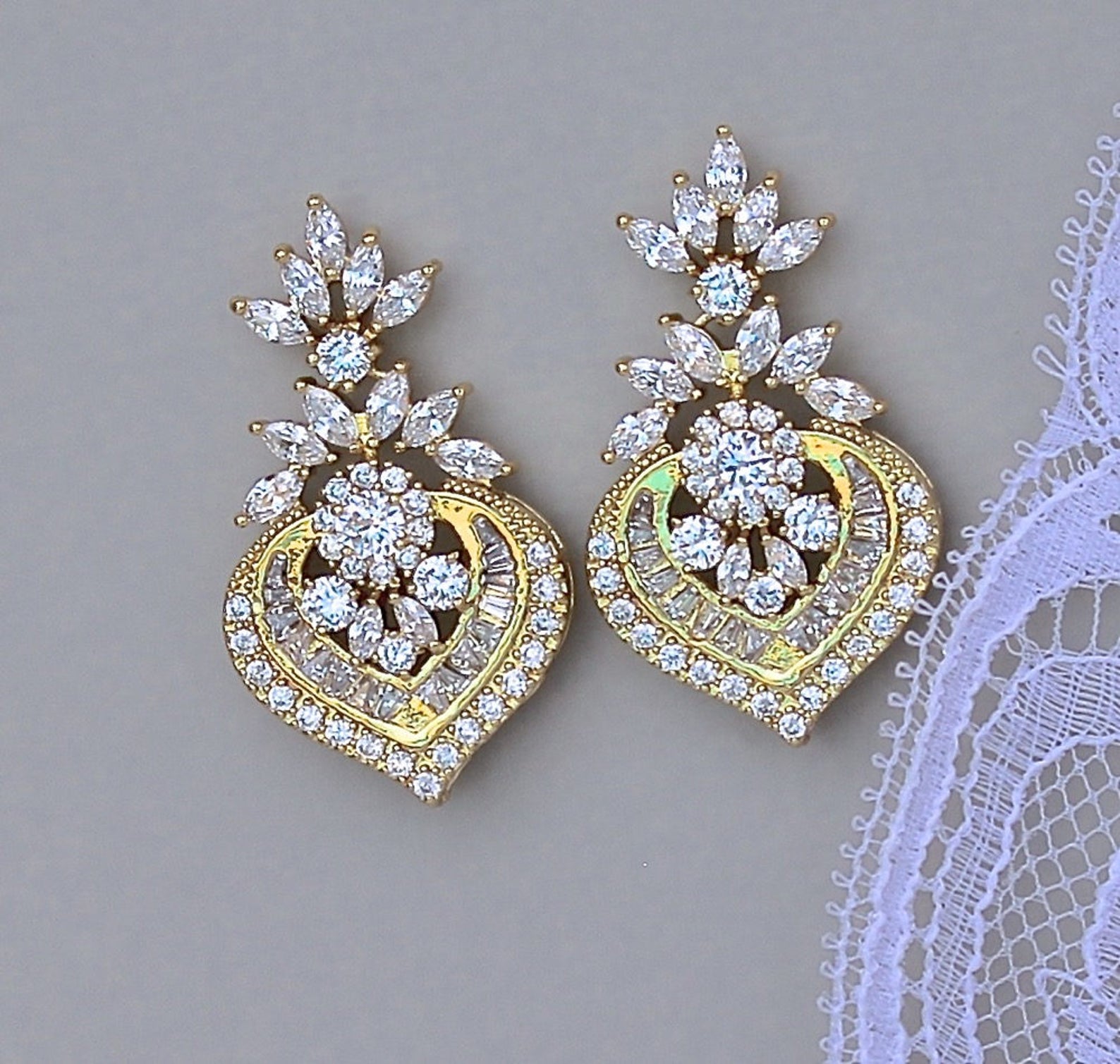 Gold Crystal Earrings, Gold Bridal Earrings, Crystal Chandelier ...