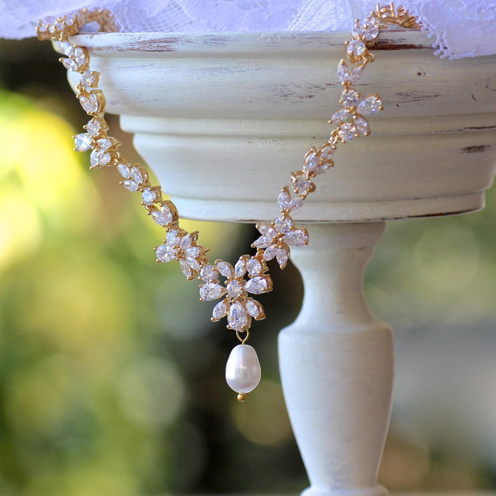 Gold Bridal Necklace Crystal Bridal Necklace Gold Necklace | Etsy